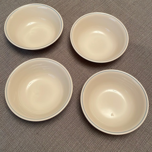 Corelle | Dining | Corelle Bowls Set Of 4 Cream With Blue Trim | Poshmark